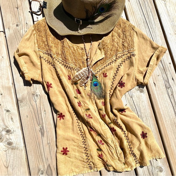 Vintage | Tops | Trendy Southwestern Embroidered Boho Blouse W ...